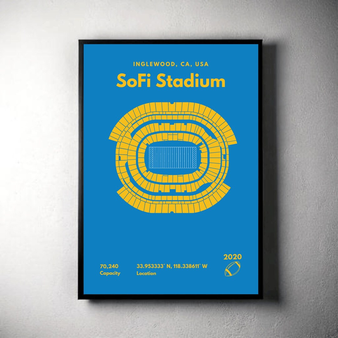 LA Chargers Poster, Los Angeles Sofi Stadium Print, Mid Century Modern ...