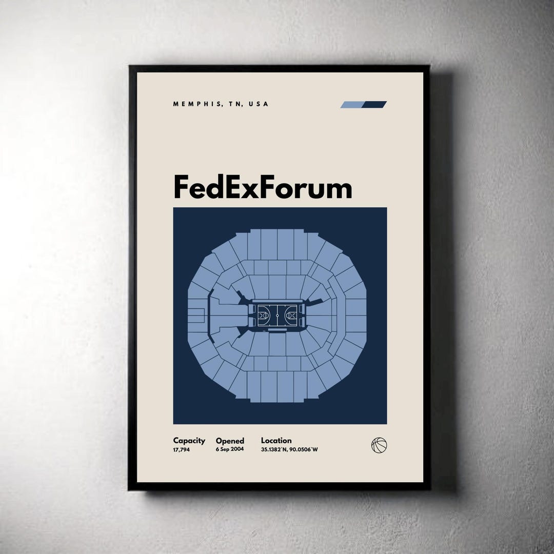 Memphis Grizzlies Poster, Fedexforum Print, NBA Poster, Mid Century ...