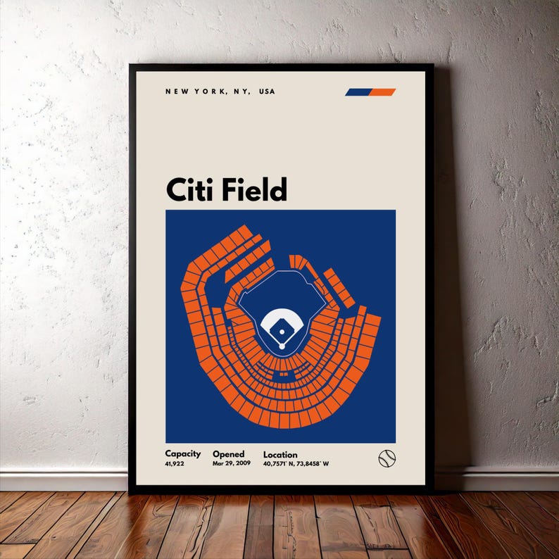 New York Mets Poster, New York Citi Field Print, Mid Century Modern ...