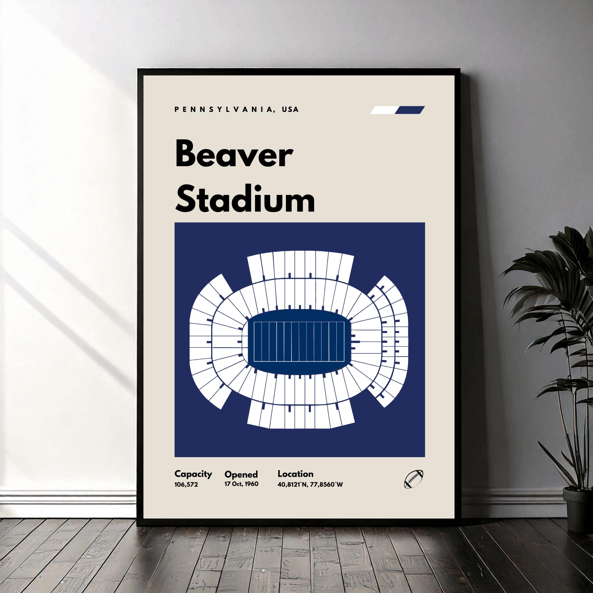 Beaver Stadium Poster, Penn State Football Stadium Print, Mid Century ...
