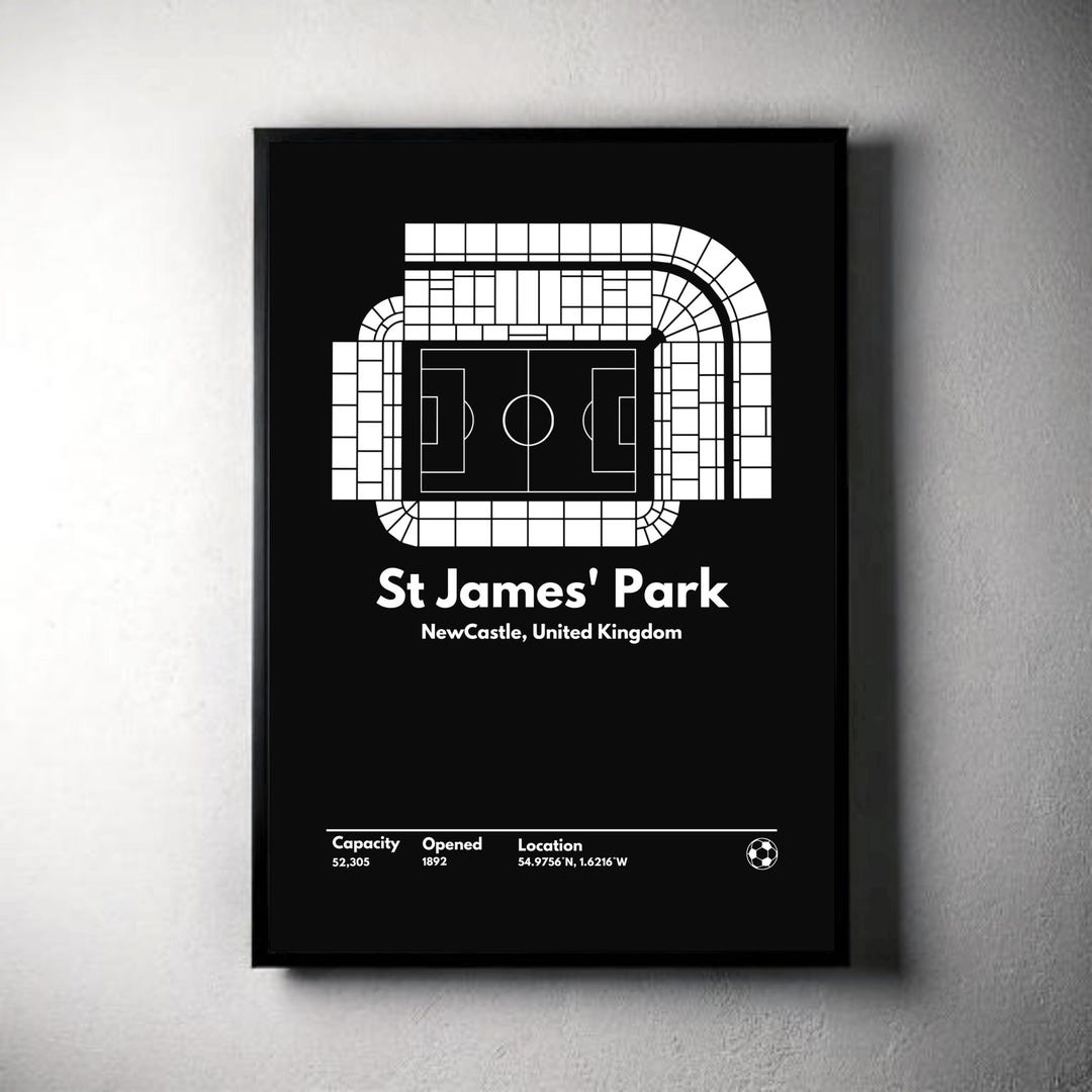 Newcastle United Poster, St James Park Stadium Print, Mid Century ...