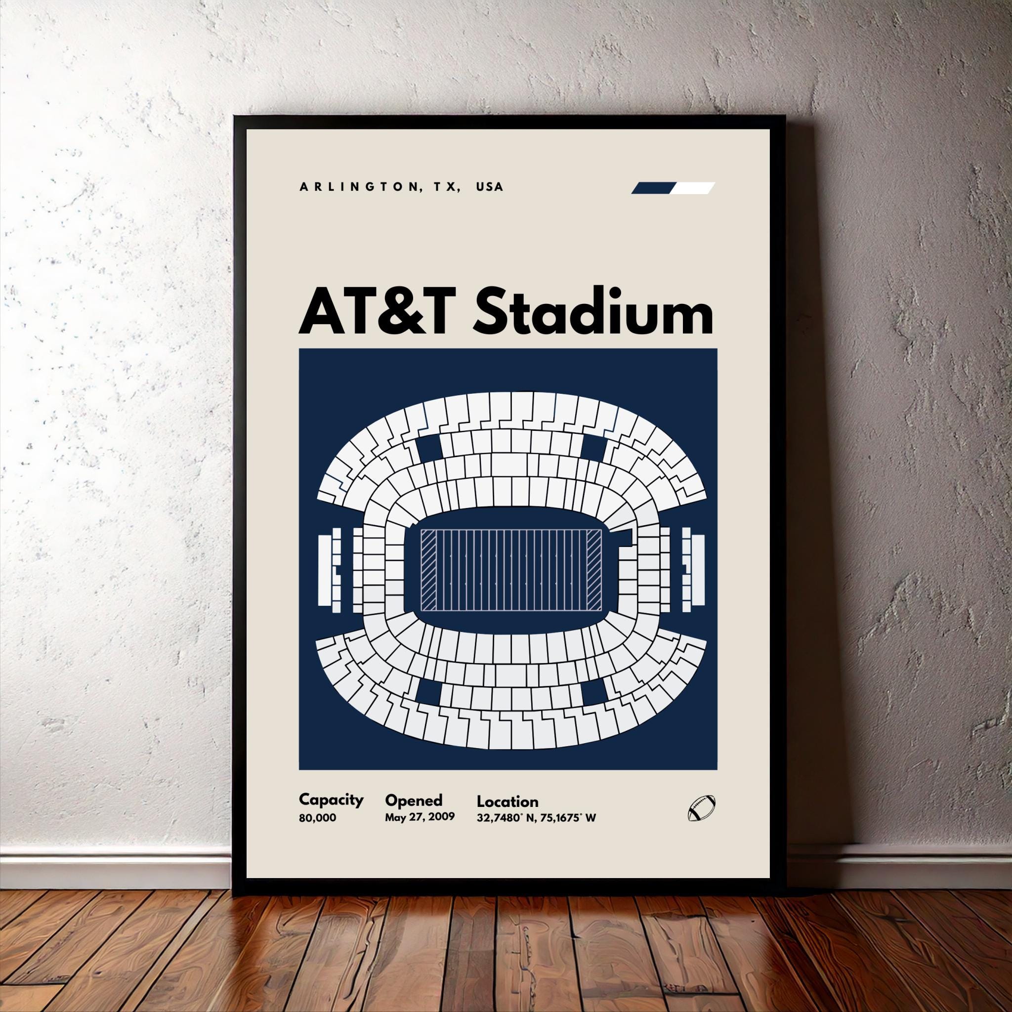 Dallas Cowboys Poster, AT&T Stadium Print, Mid Century Modern Football ...