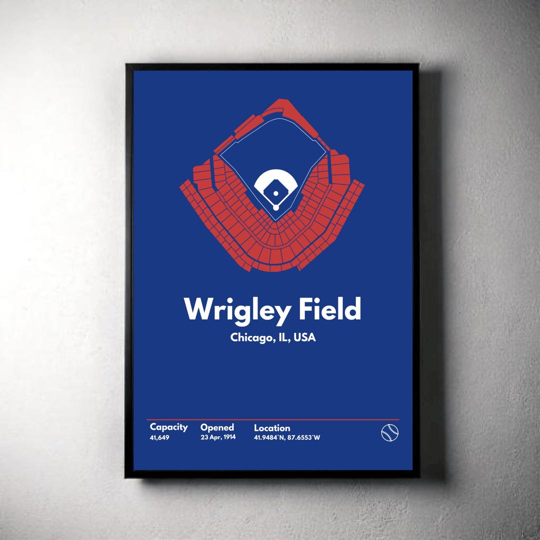 Chicago Cubs Poster, Wrigley Field Stadium Print, Mid Century Modern ...