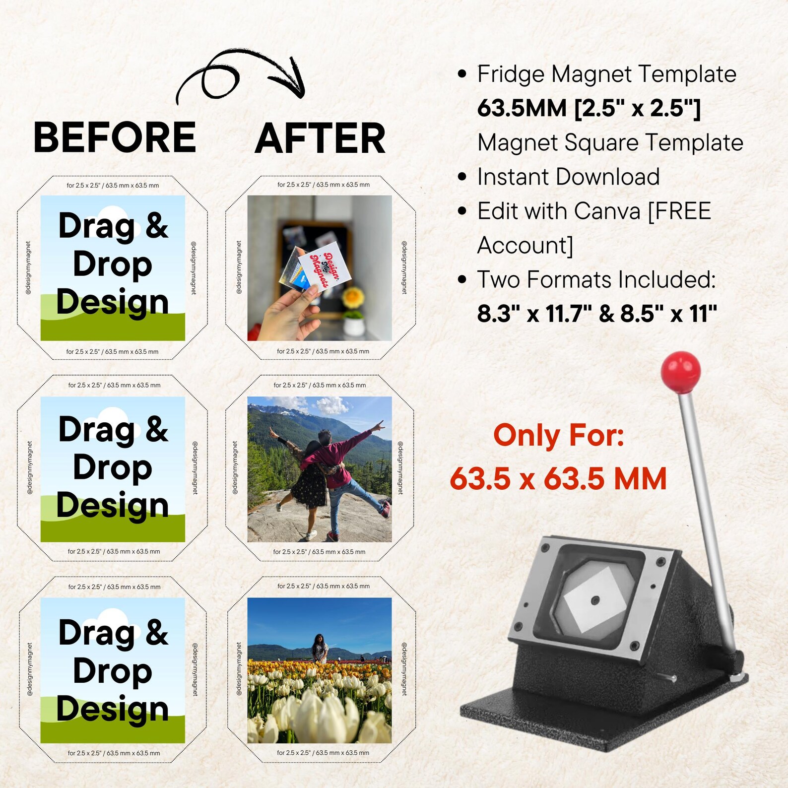 Fridge Square Magnet Template 63.5MM [2.5" X 2.5"] | Magnet Template ...