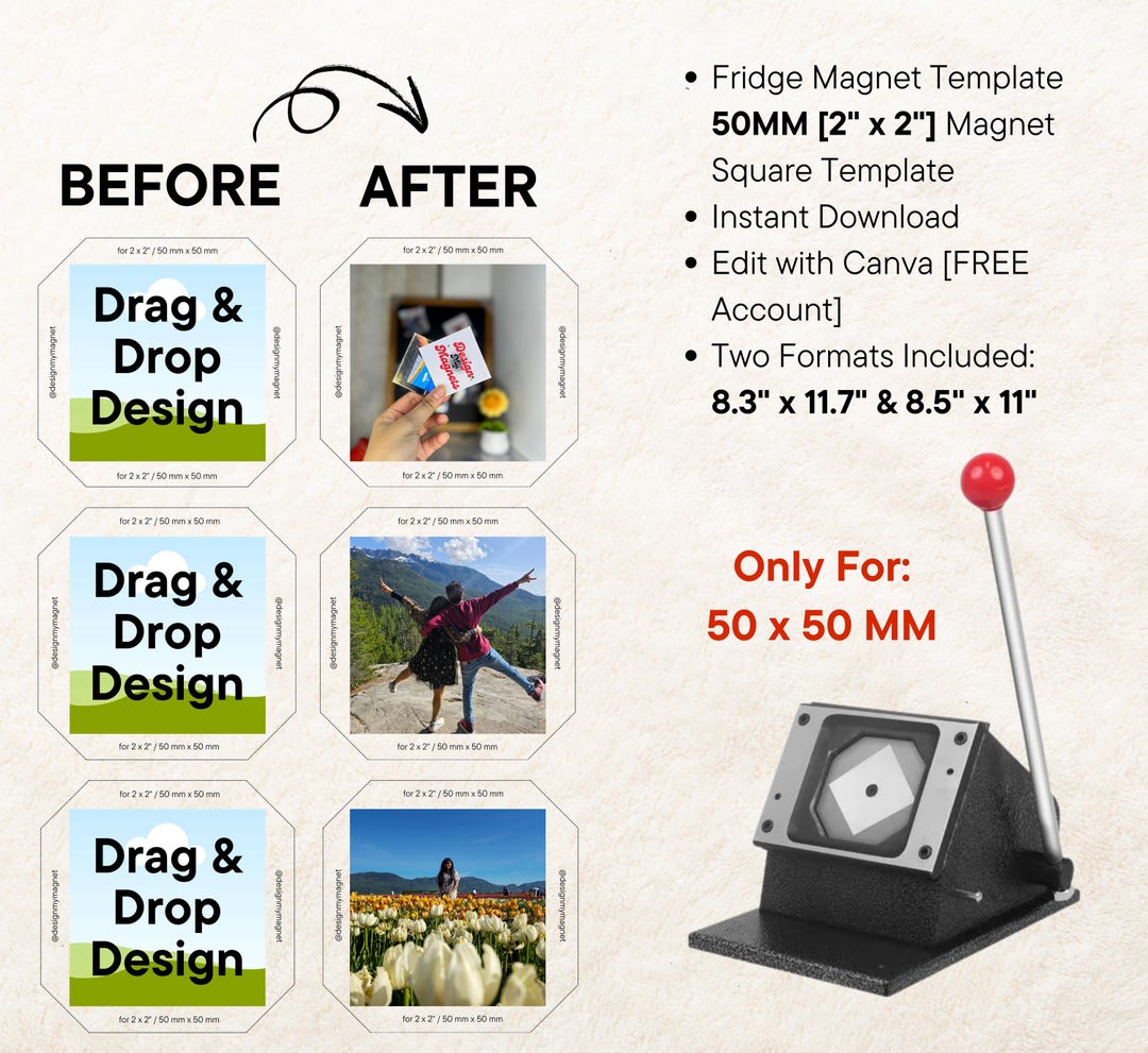 Fridge Square Magnet Template 50MM [2" X 2"] | Magnet Template | Square ...