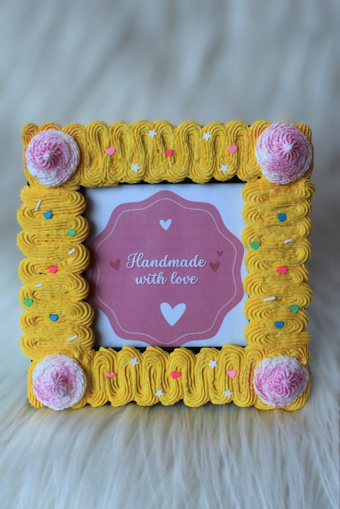 Yellow Fake Birthday Cake Picture Frame, 4 X 4 Picture Frame, Girly ...