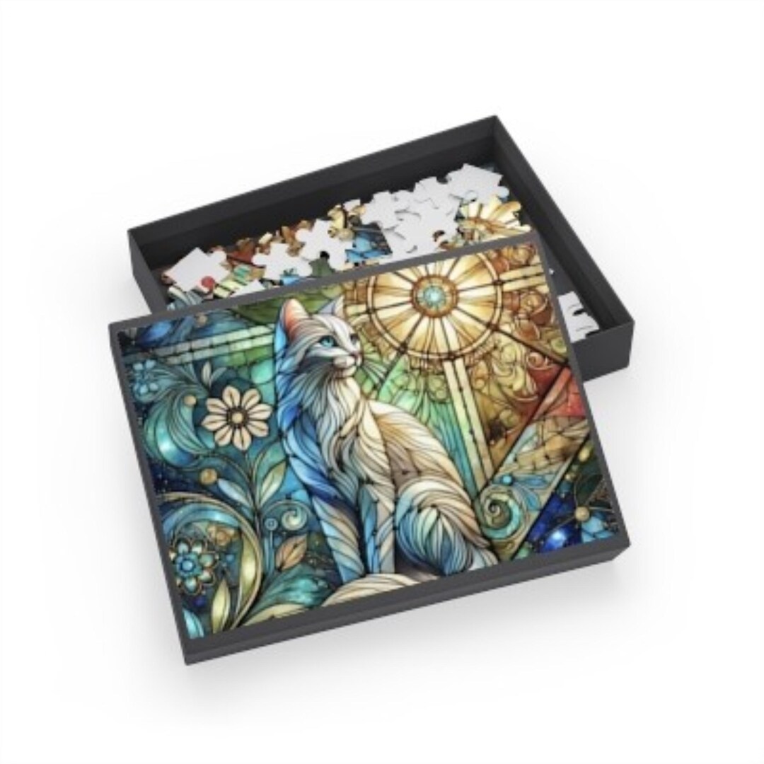 Puzzle, Cat Stained Glass Design, 96 252 500 1000-piece, Jigsaw Game ...