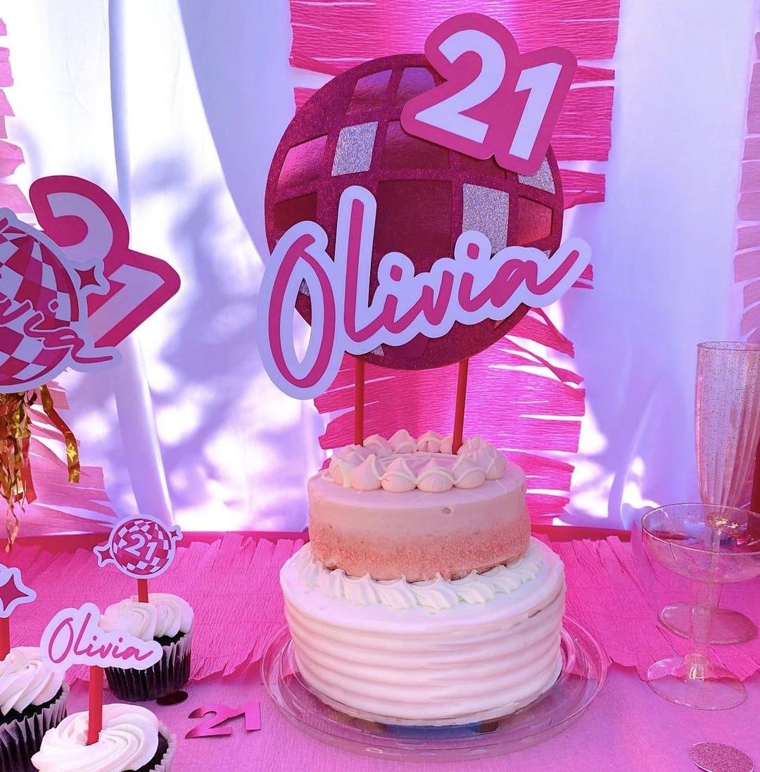 Custom Name Age Birthday Cake Topper Personalized Pink Girly Disco 3D ...
