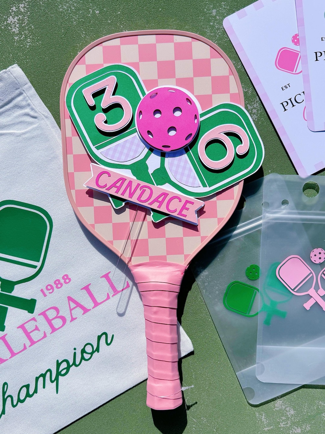 Personalized Pickleball Birthday Cake Topper: Pink & Green 3D Decor - Etsy