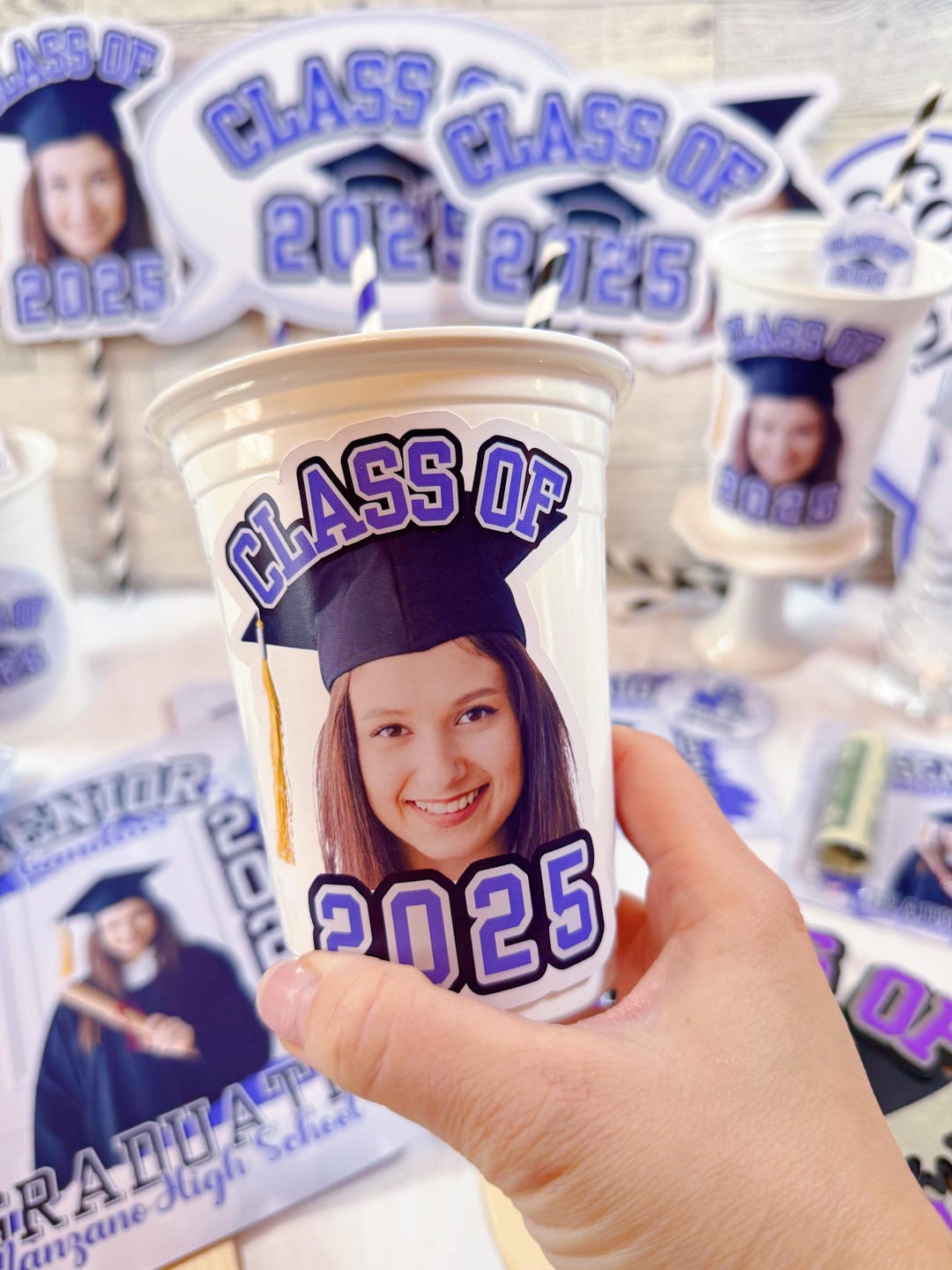 Custom Graduation Party Cups: Personalized Photo & Year Decals - Etsy