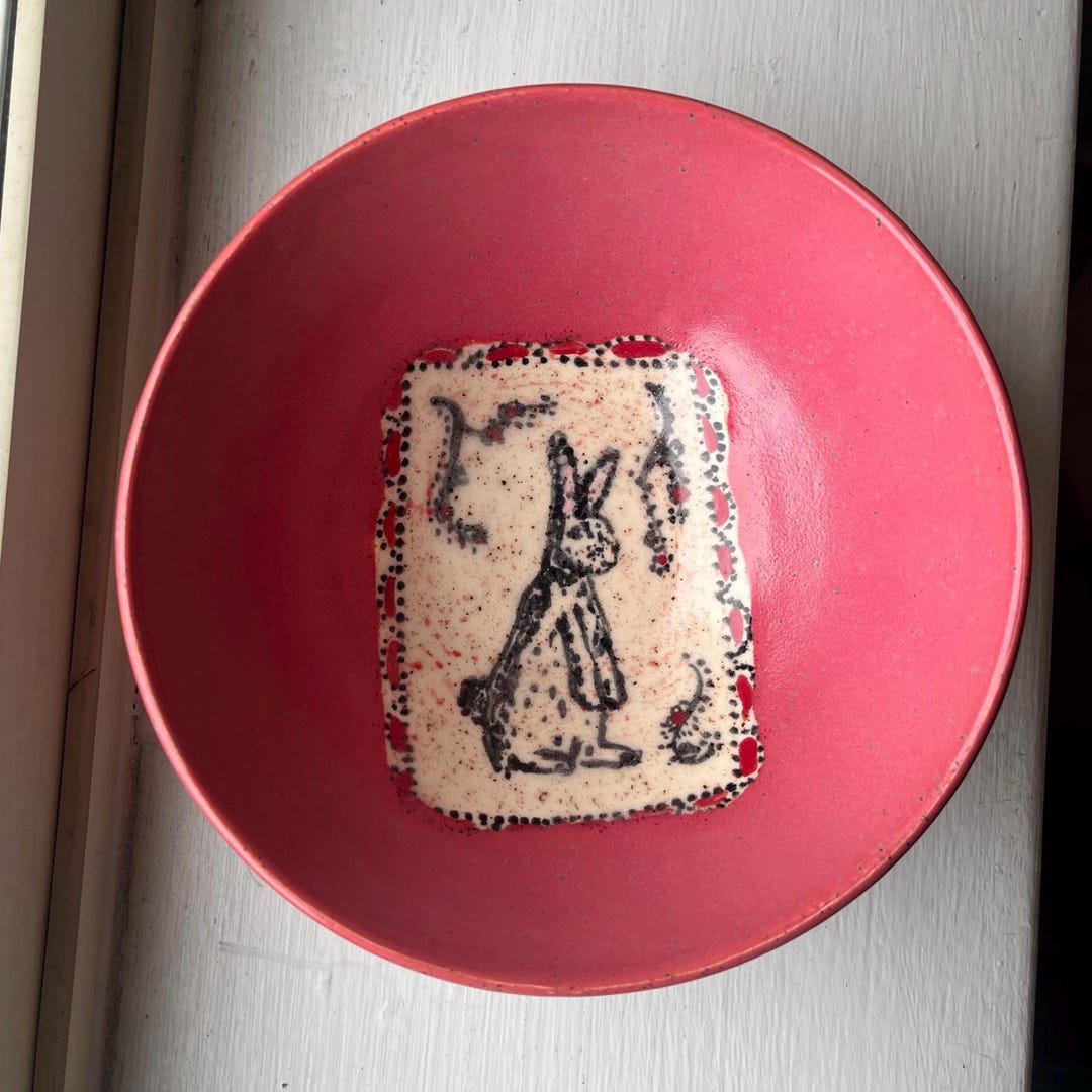 Handmade Ceramic Rabbit Bunny Bowl, Pink Glaze, Hand Painted - Etsy