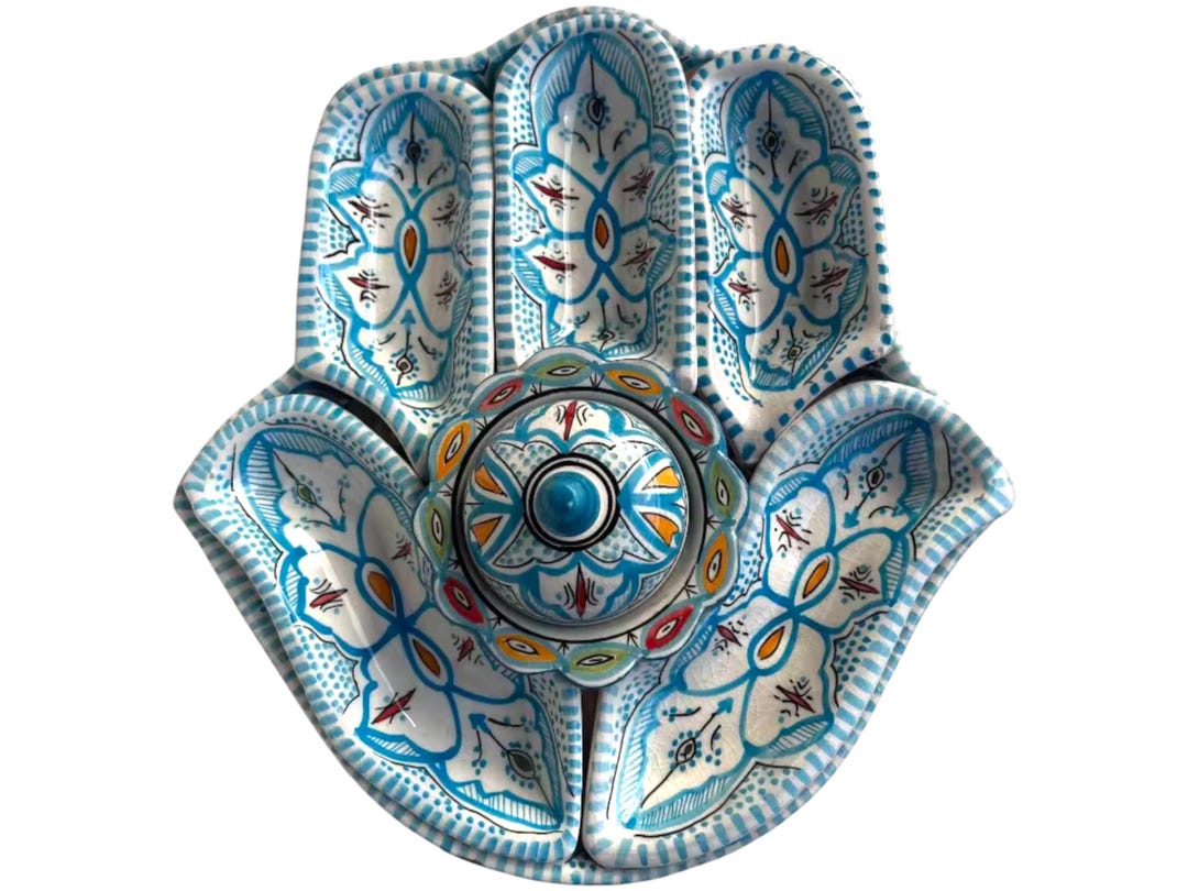 Handmade Moroccan Hamsa Ceramic Serving Set – Traditional Berber Snack ...