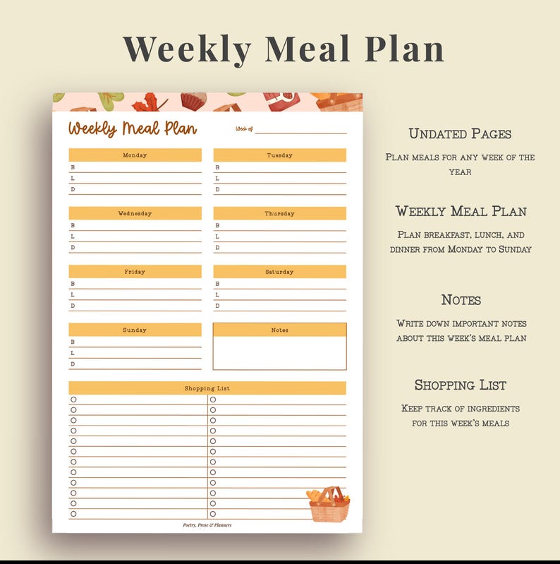 Printable Cozy Fall Weekly Meal Plan Pages | 8 Cozy Autumn Weekly Meal ...