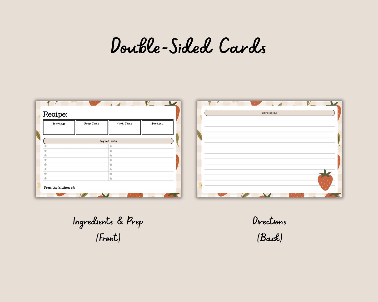 Printable Strawberry Farm Recipe Cards | 4 Strawberry Designs | Instant ...