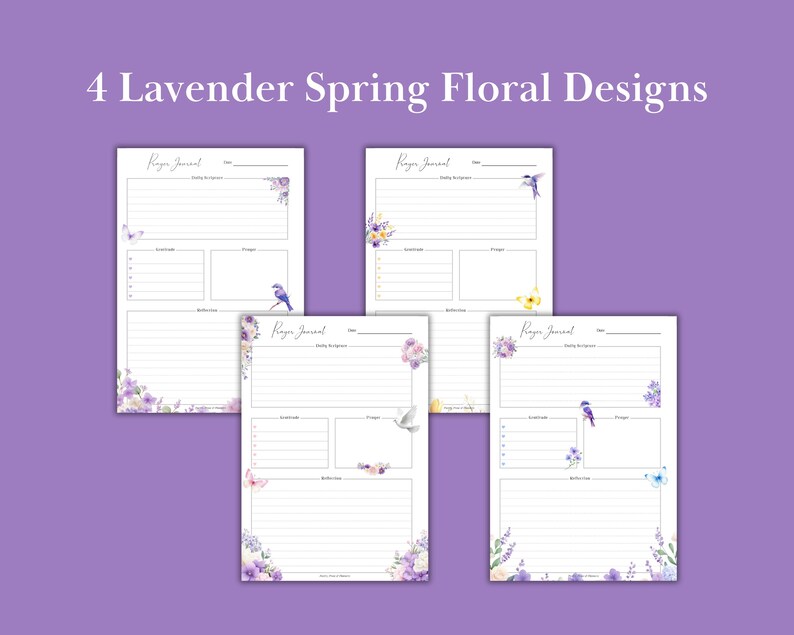 Printable Daily Prayer Journal Pages | 4 Lavender Spring Flower Designs ...