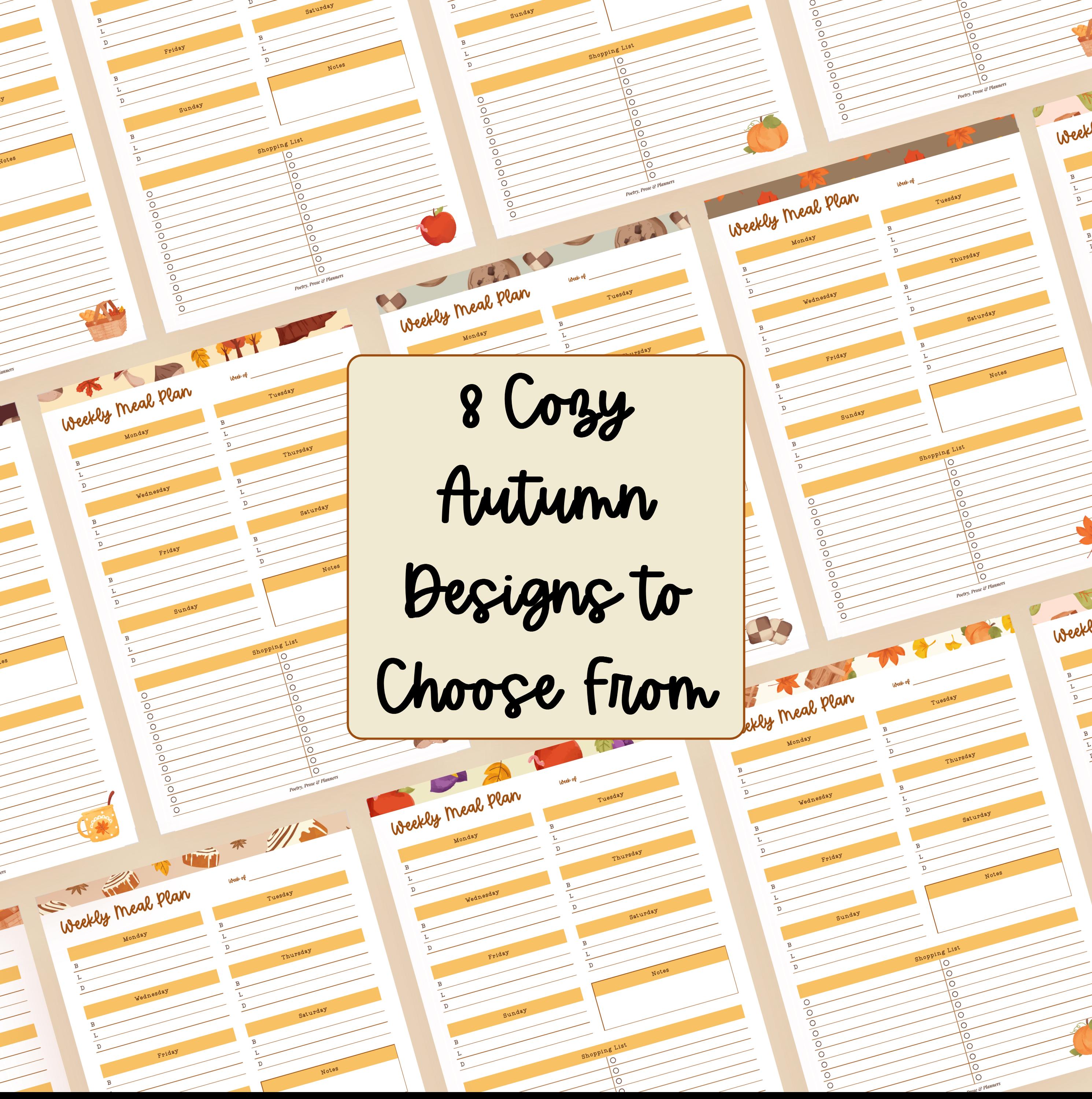 Printable Cozy Fall Weekly Meal Plan Pages | 8 Cozy Autumn Weekly Meal ...