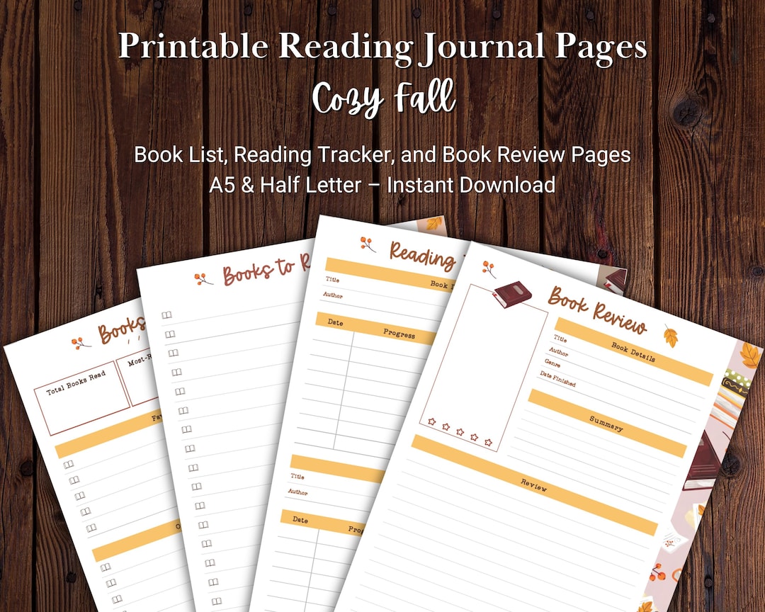 Printable Reading Journal Pages | 4 Cozy Fall Book Journal Pages | Book ...