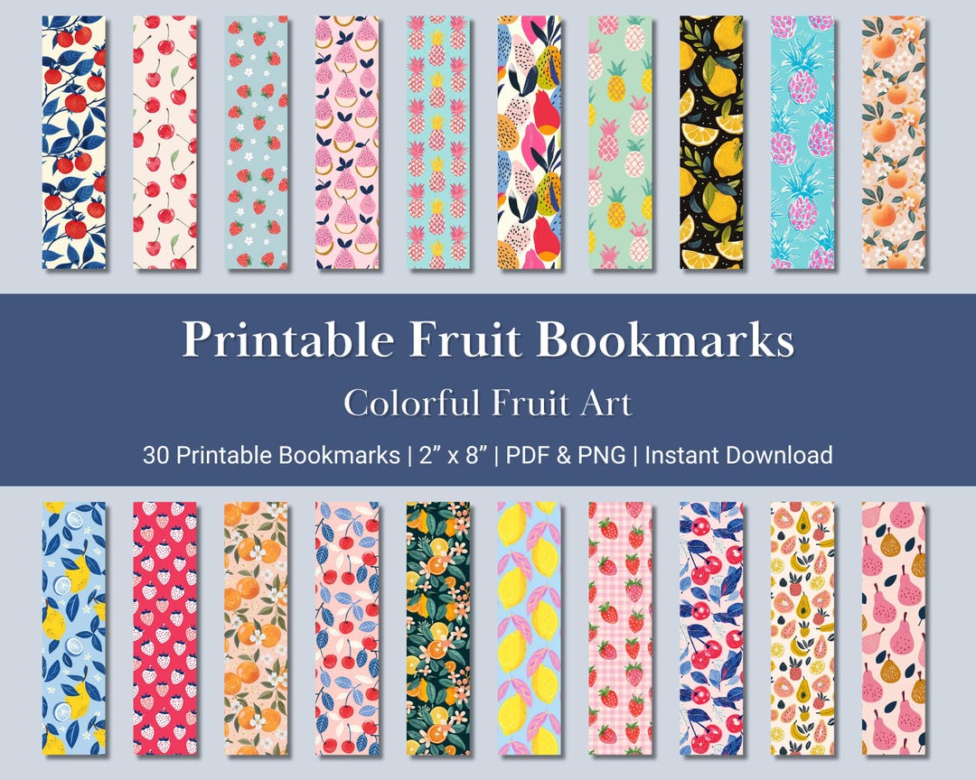 Printable Fruit Bookmarks | 30 Colorful Fruit Art Designs | Instant ...