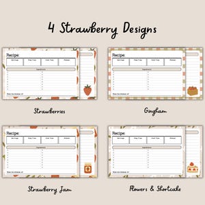 Printable Strawberry Farm Recipe Cards | 4 Strawberry Designs | Instant ...