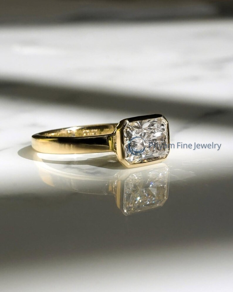 2.5 CT Radiant-cut Lab Diamond Engagement Ring – Custom Bezel in 18K ...
