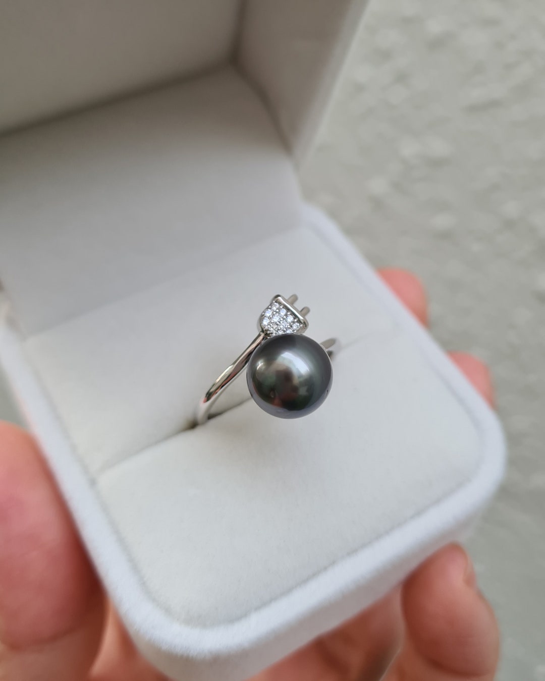 Light Bulb Tahitian Pearl Ring 18k White Gold Vermeil - Etsy Norway