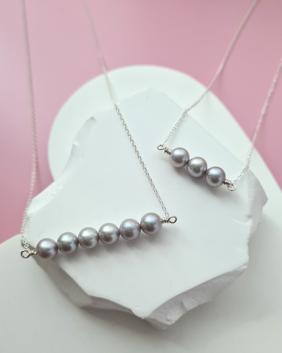 Akoya Pearl Necklace 6 Pearl Choker Silver Blue Akoya Pearl Smile ...