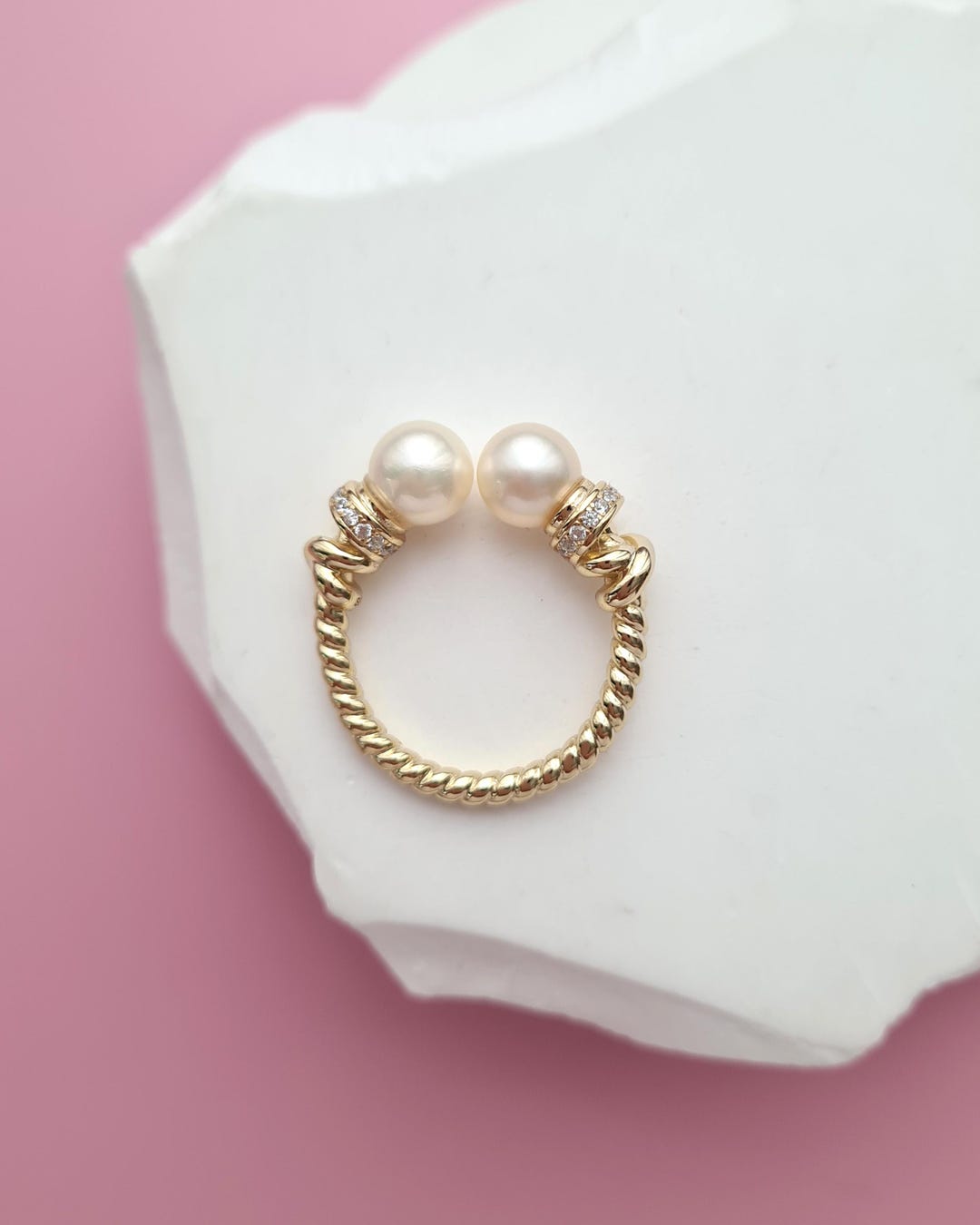 Creamy Gold Akoya Pearl Ring Edgy Unisex Open Ring - Akoya Sea Pearl ...