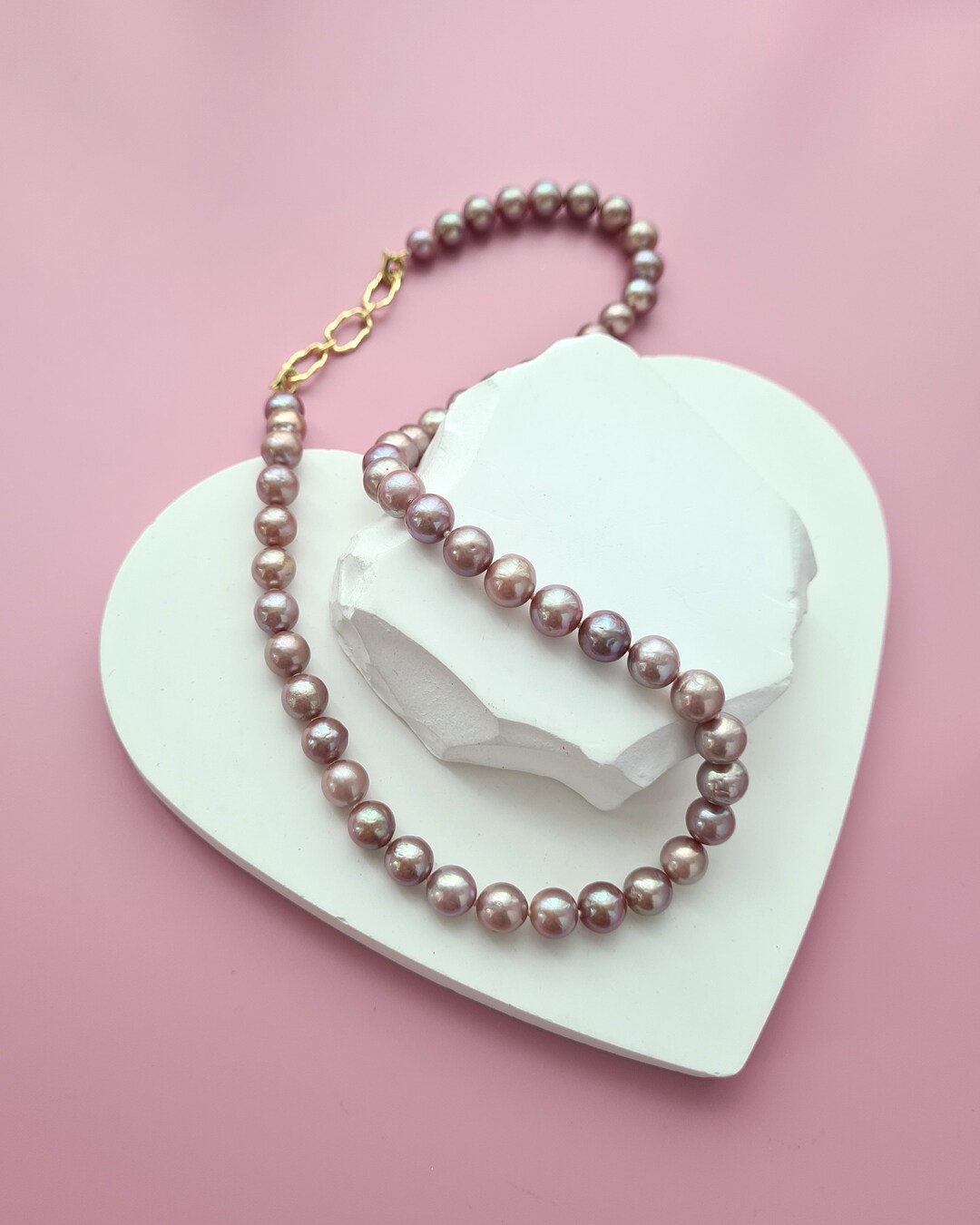 Purple Edison Pearl Strand Necklace Classic Knotted 7.5mm-8.5mm Classic ...