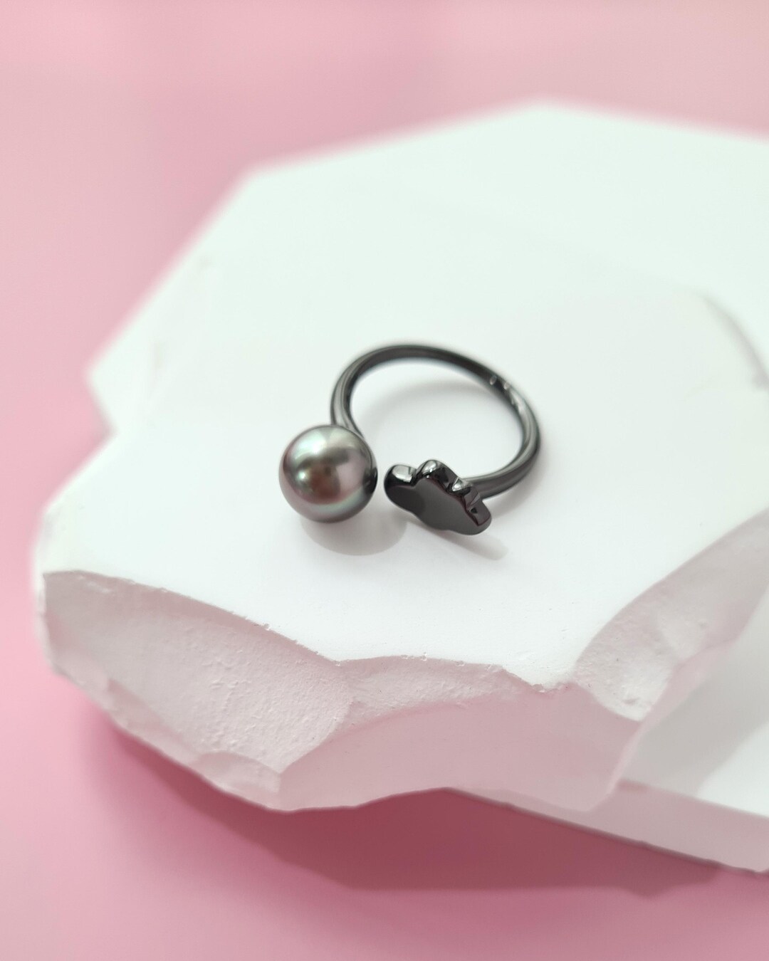 Tahitian Pearl Open Ring - Black Rain Cloud Ring - Green Sea Pearl ...