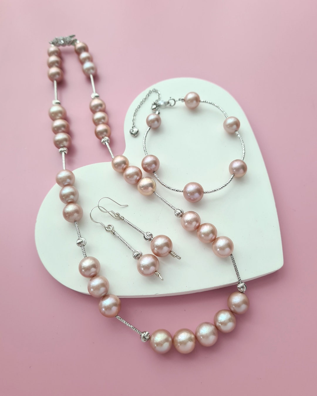 Pinkish Purple Edison Pearl Necklace Freshwater Sterling Silver Pearl ...