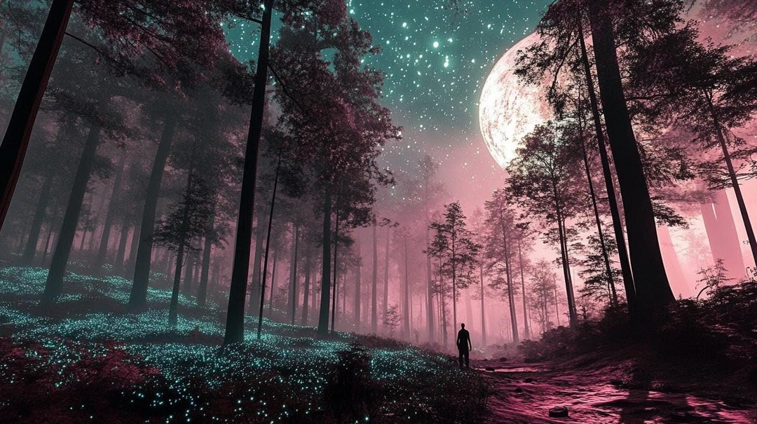 Dreamy Mystical Forest Wallpaper Bioluminescent Nature Digital Art for PC and Screensavers - Etsy
