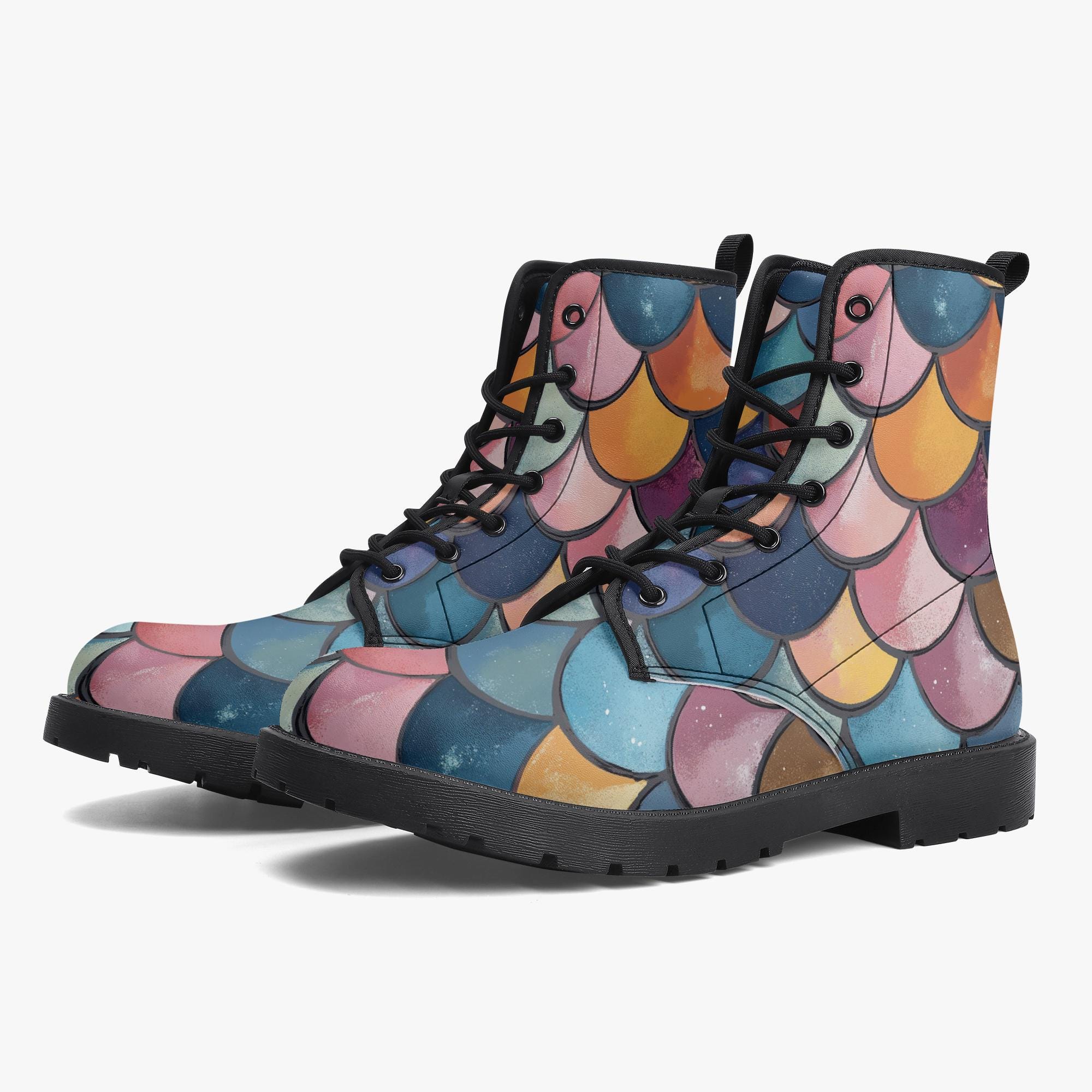 Mermaid Scale Boots – Teal, Pink & Gold Design, Unique Mermaid Fashion ...
