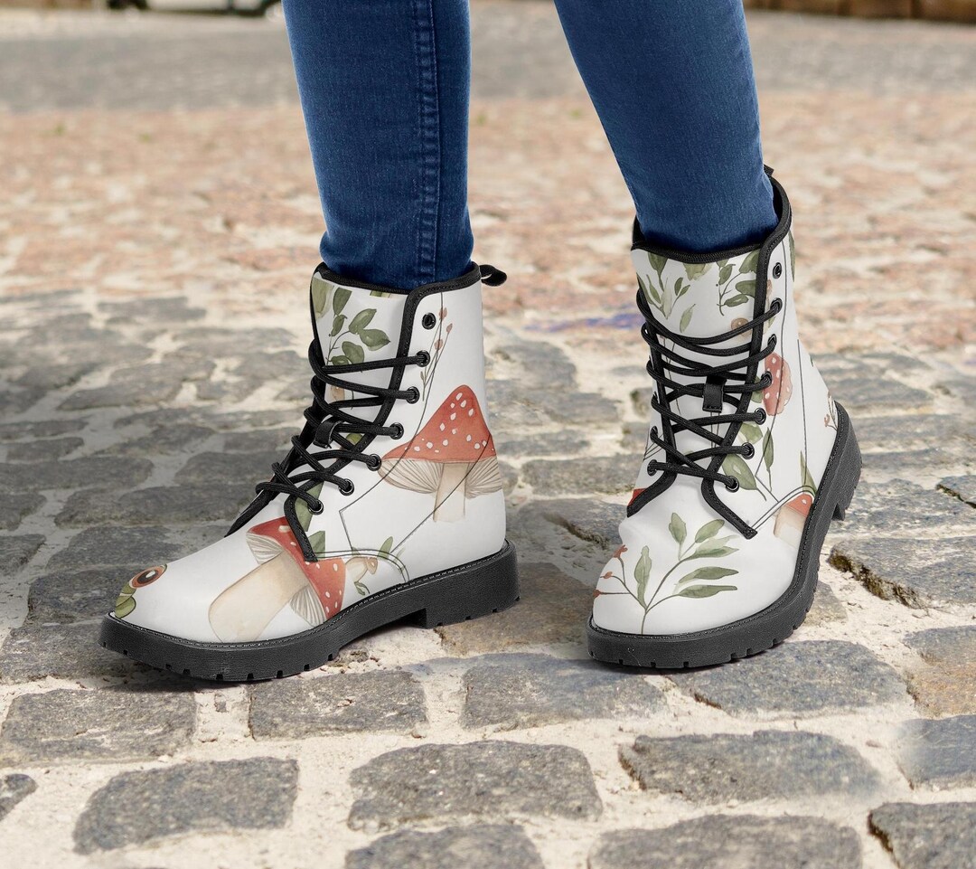 Cottagecore Mushroom and Frog Boots – Whimsical Nature-inspired Shoes ...