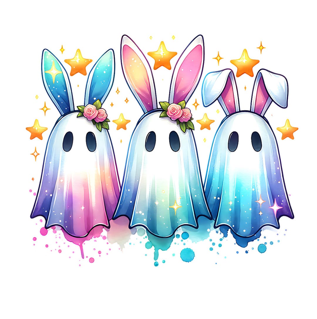 3 Bunny Ghosts PNG, Bunny Ghost Clipart, Spooky Easter Sublimation ...