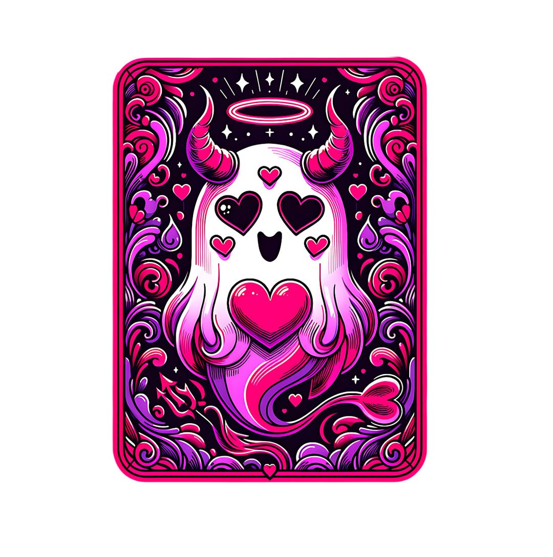 Ghost Devil Heart Tarot Card PNG, Ghost PNG, Pink Ghost Png, Vday Png ...