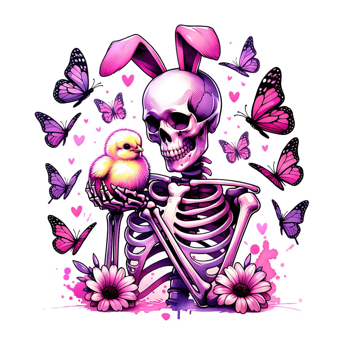 Skeleton Holding Chick PNG, Easter Bunny Clipart, Spooky Easter ...
