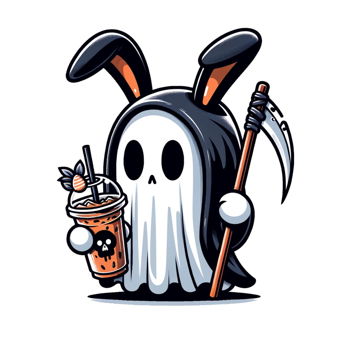 Ghost Reaper With Coffee PNG, Easter Bunny Clipart, Spooky Easter ...