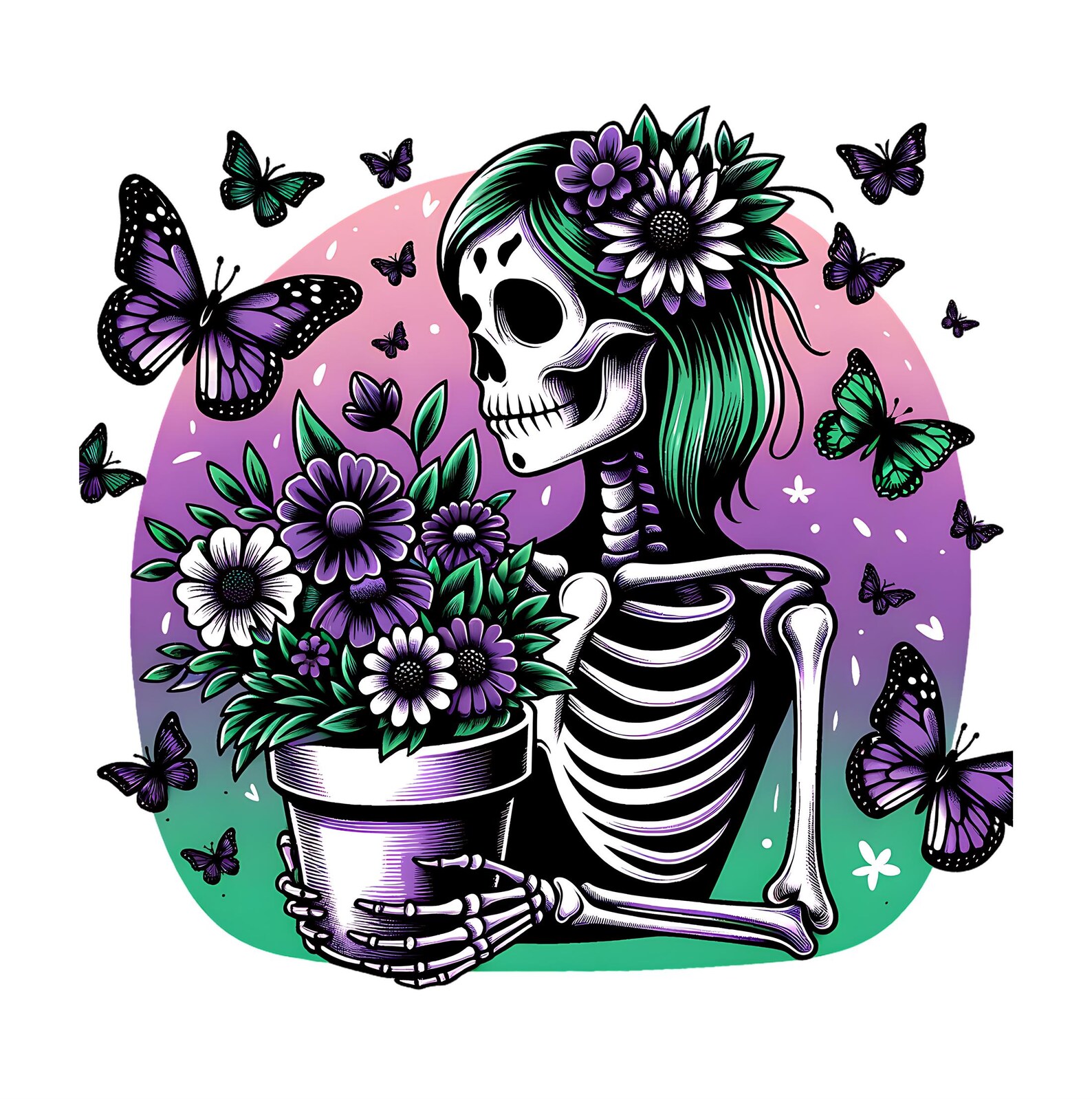 Goth Plant Lady PNG, Plant Clipart, Spooky Plants Sublimation, Skeleton ...