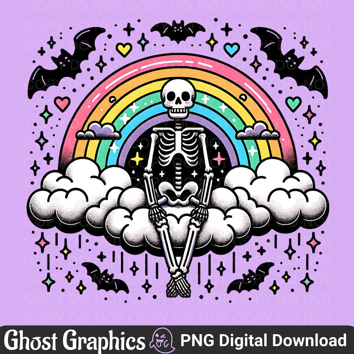 Skeleton on Clouds PNG, Spooky Skeleton Clipart, Skeleton Sublimation ...