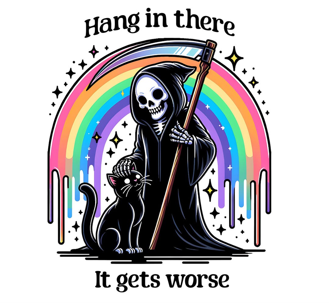 Hang in There Reaper & Cat PNG, Snarky Reaper Clipart, Funny Mental ...