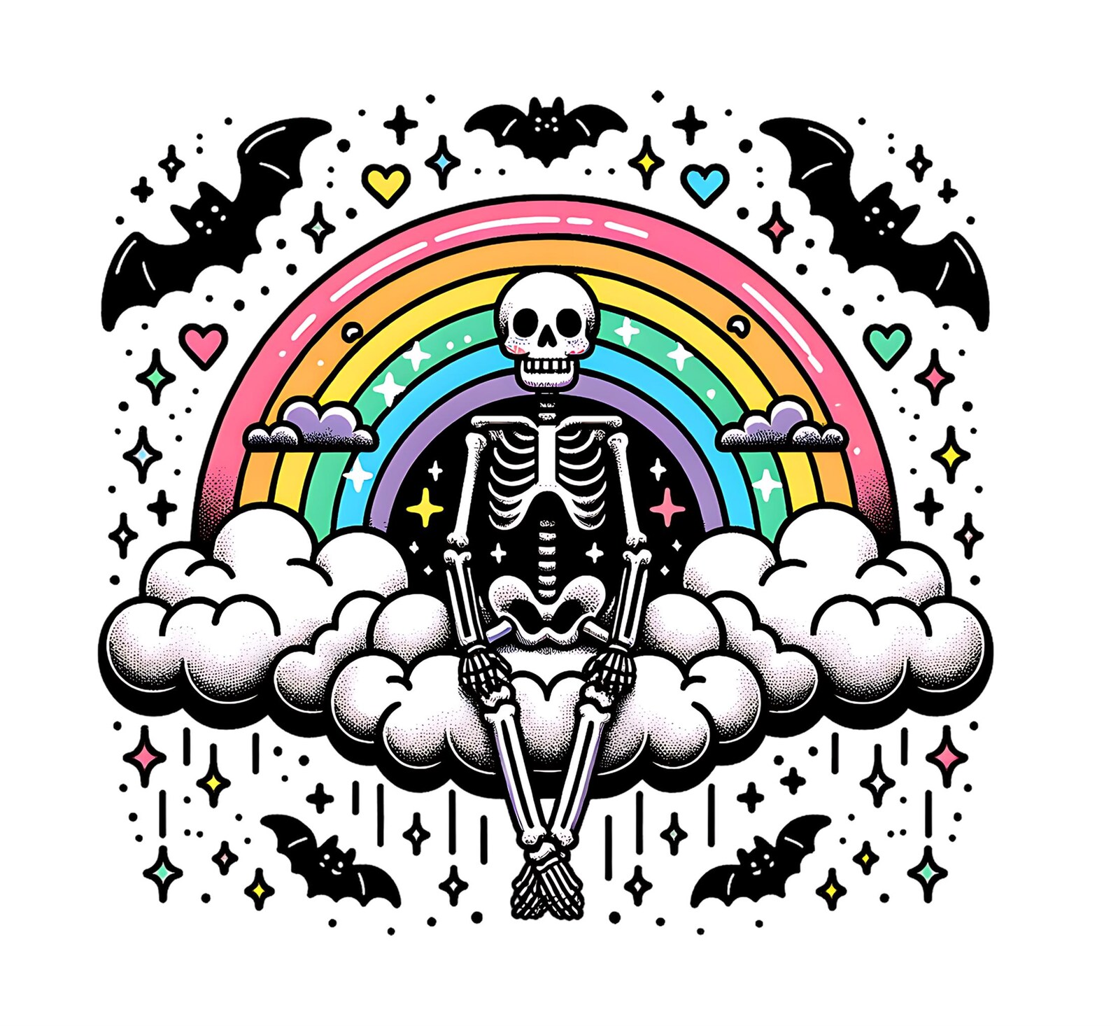 Skeleton on Clouds PNG, Spooky Skeleton Clipart, Skeleton Sublimation ...