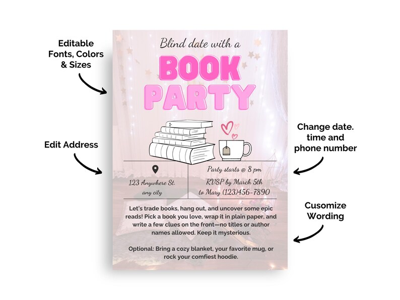 Blind Date With a Book Party Invitation Canva Template for a Book Party ...