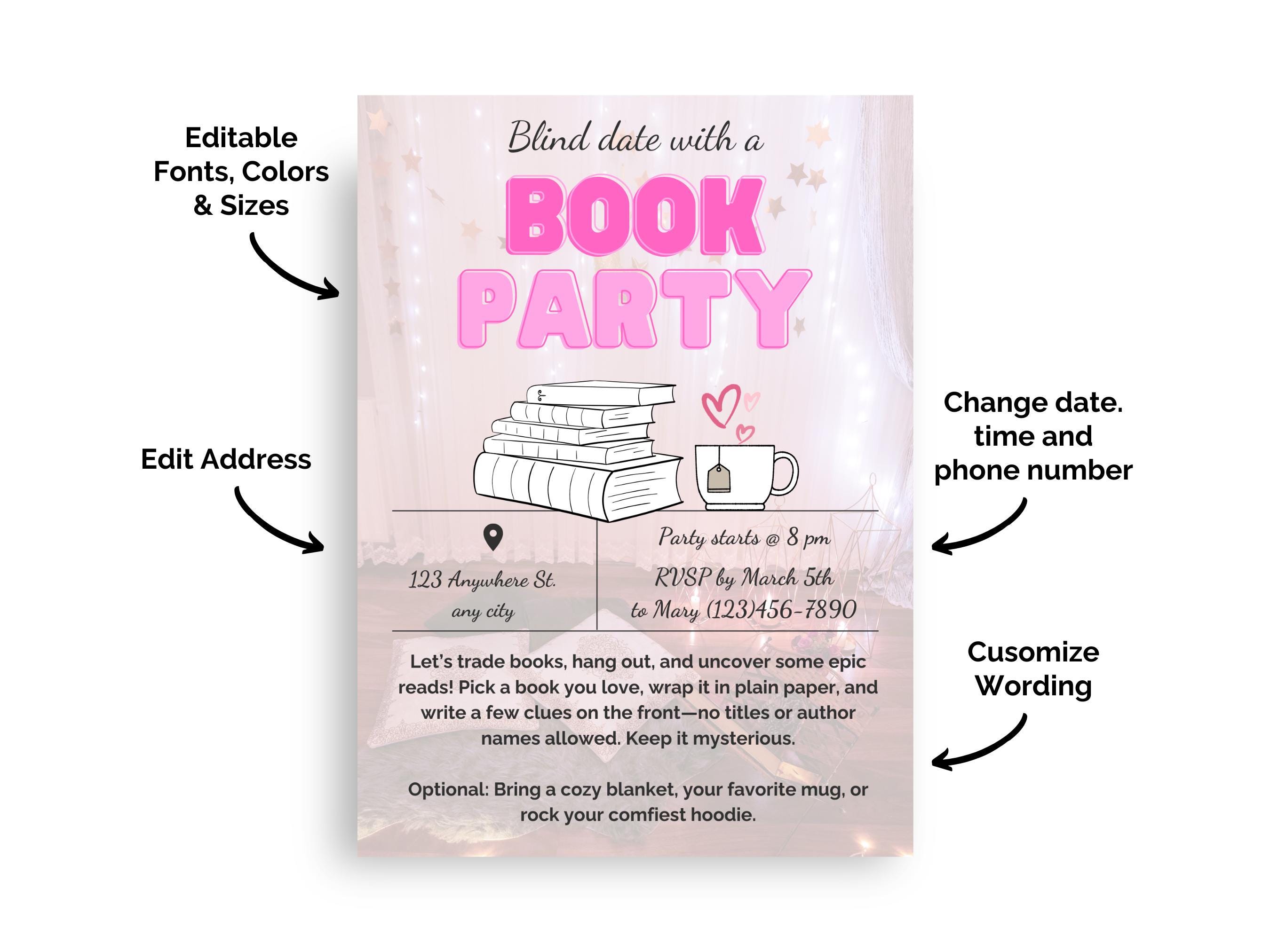Blind Date With a Book Party Invitation Canva Template for a Book Party ...