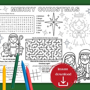 Christian Christmas Activity Placemat for Kids Nativity Coloring Page ...