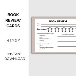 Book Review Cards for Reading Review Book Club for Adults or Teens ...