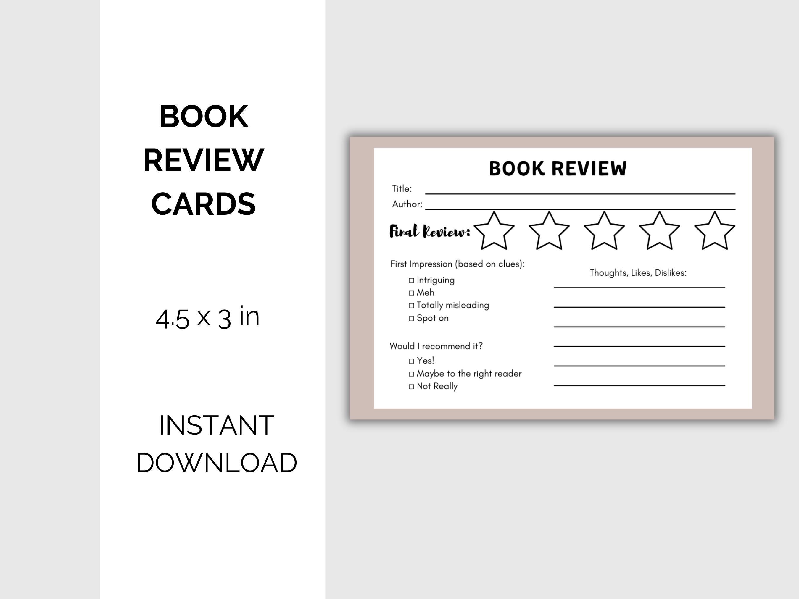 Book Review Cards for Reading Review Book Club for Adults or Teens ...