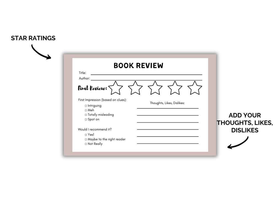 Book Review Cards for Reading Review Book Club for Adults or Teens ...