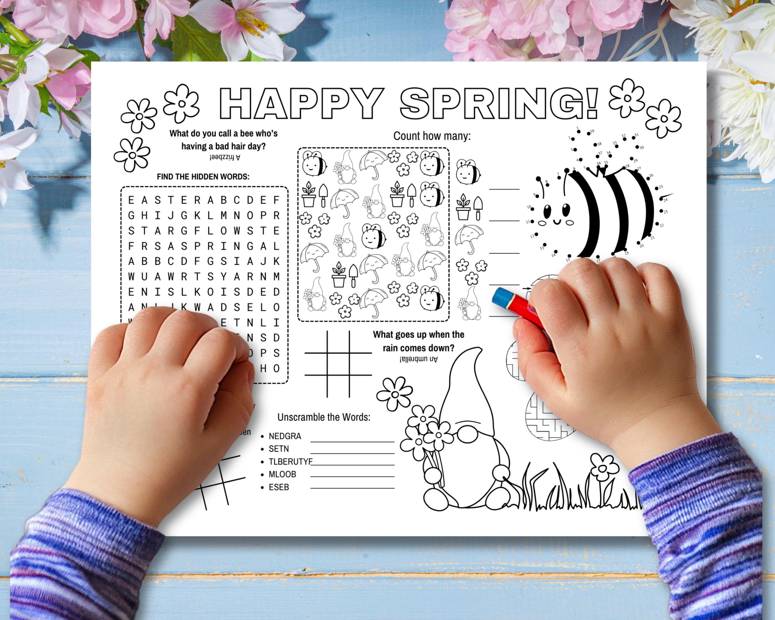 Spring Activity Placemat Coloring Page for First Day of Spring Easter ...