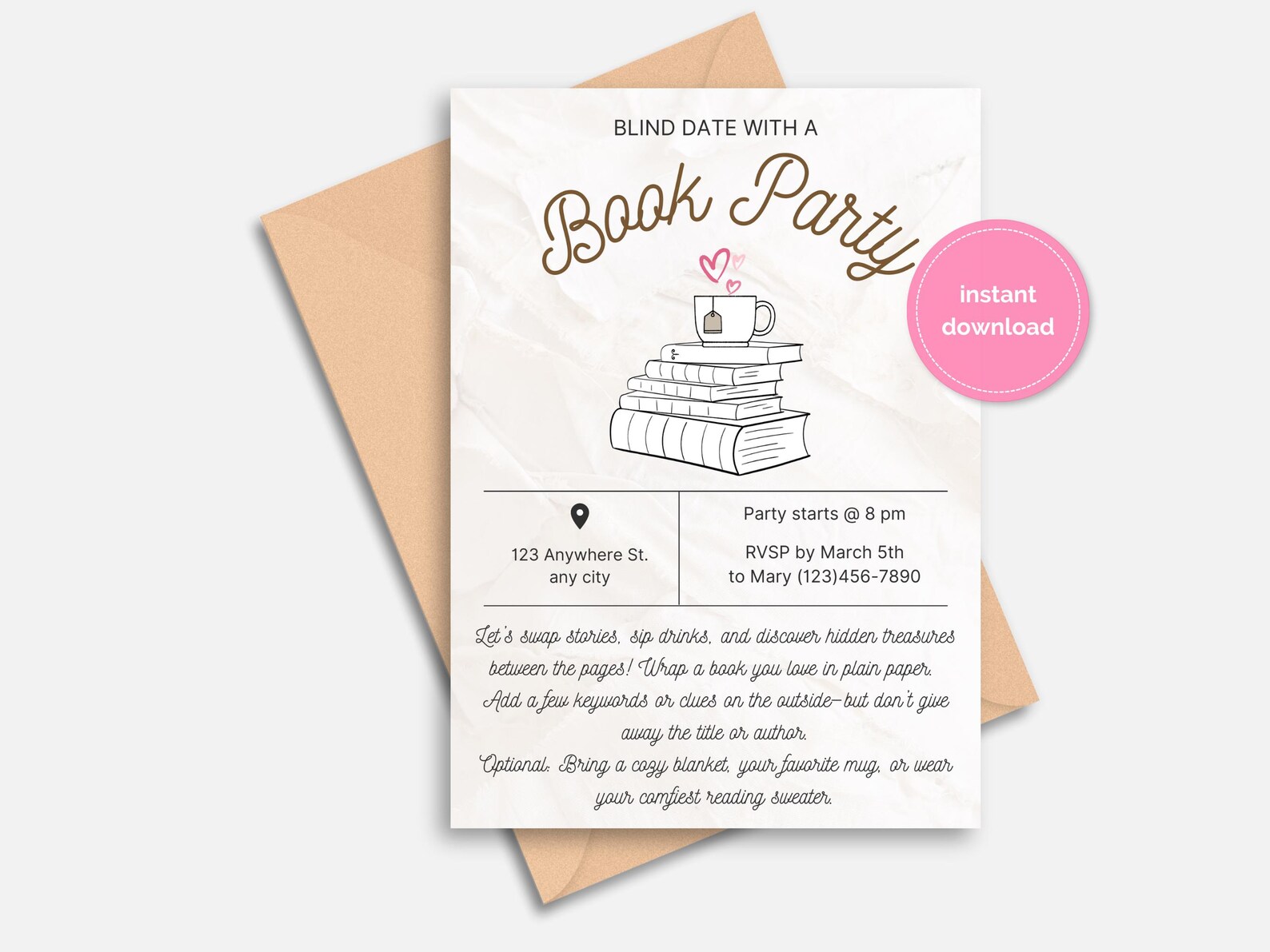 Blind Date With a Book Party Invitation Canva Template for a Book Party ...