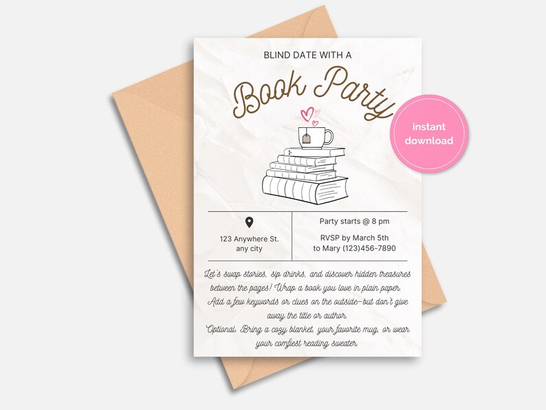 Blind Date With a Book Party Invitation Canva Template for a Book Party ...